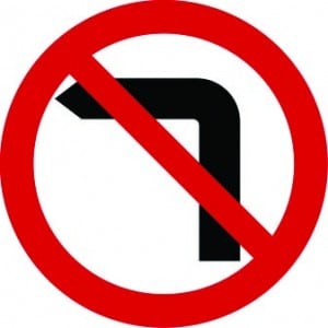 No left turn Fig. 613, 300mm Dia class 1 reflective sign - Stocksigns