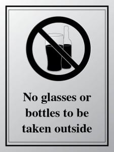 No glasses or bottles to be taken outside sign - Stocksigns