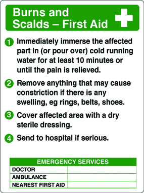 First Aid – Burns & scalds first aid sign - StockSigns