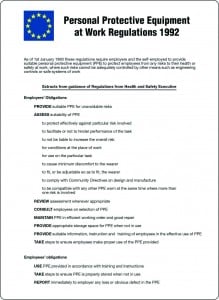 Personal Protective Equipment at Work Regulations 1992 sign - Stocksigns