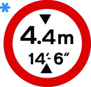 Vehicle height restriction. Fig 629.2A. 750mm Dia Class 1 reflective ...