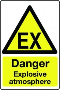 Danger Explosive atmosphere sign. To comply DSEAR regulations - Stocksigns