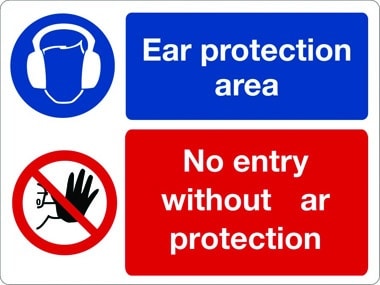 Ear protection zone No entry without ear protection sign | Stocksigns