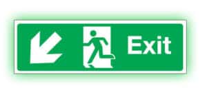 Fire Exit sign arrow diagonal down double sided sign - Stocksigns