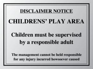 Disclaimer notice Childrens play area sign - Stocksigns