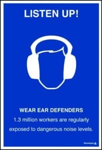 Wear ear defenders poster ISO7010 symbol - Stocksigns