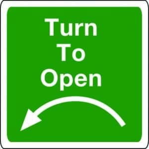 Turn To Open Anticlockwise sign - Stocksigns