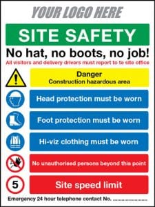 No Hats, No Boots, No Job Site Safety Board - Stocksigns